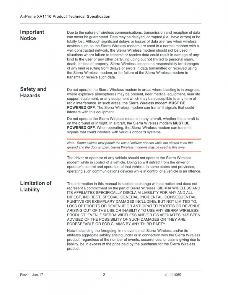 XA1110 technical document page 2
