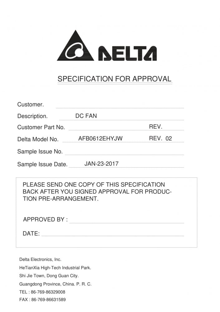 AFB0612EHYJW specification page 1