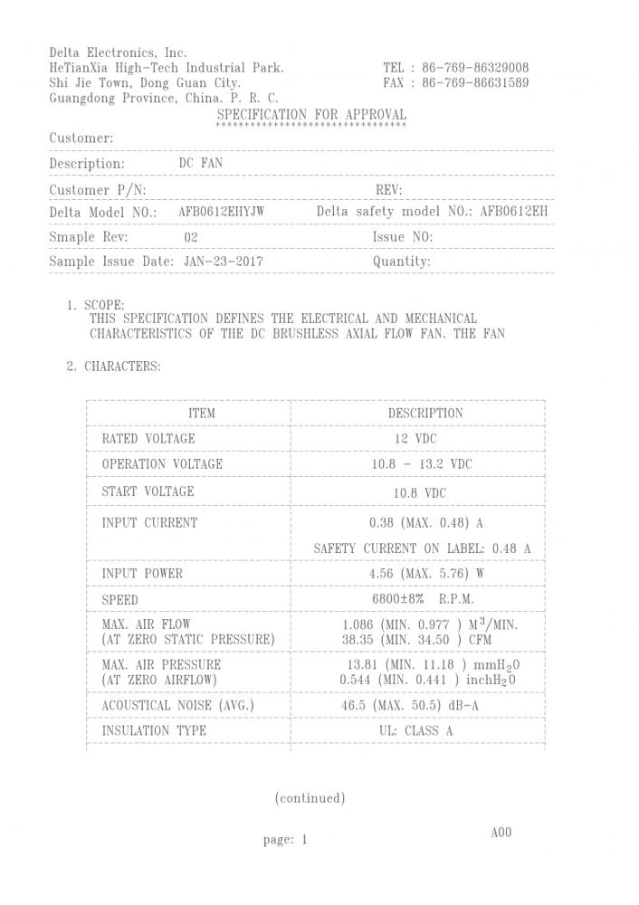 AFB0612EHYJW specification page 3