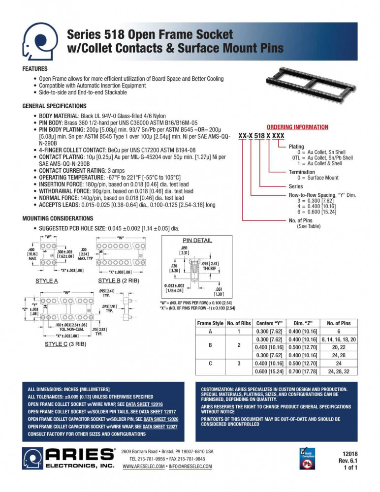 Series 518 open-frame collet socket technical document preview