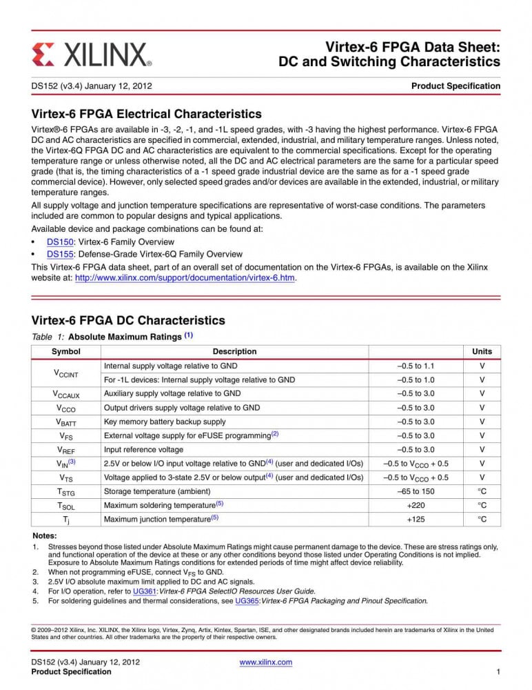 Virtex-6 datasheet page 1
