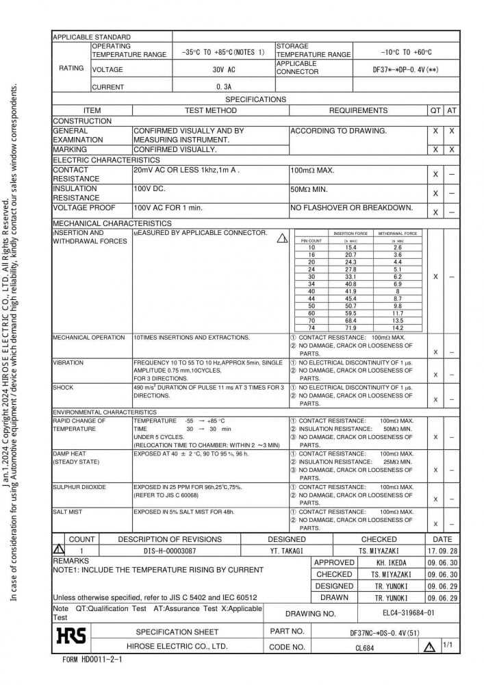 HRS DF37NC-16DS-0.4V(51) specification sheet preview