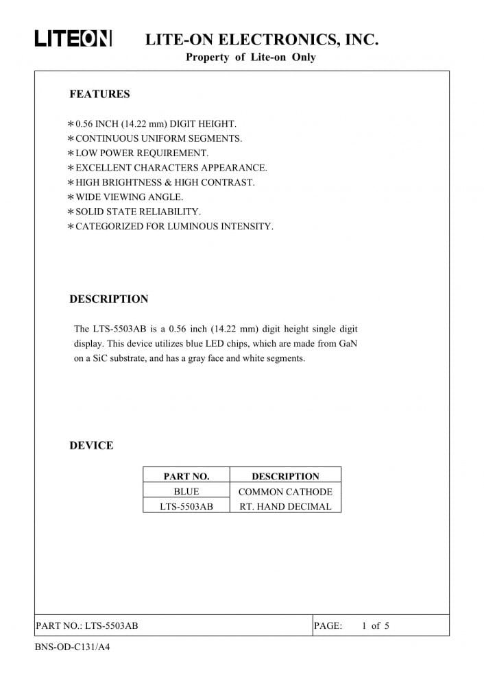 LTS-5503AB datasheet page 1