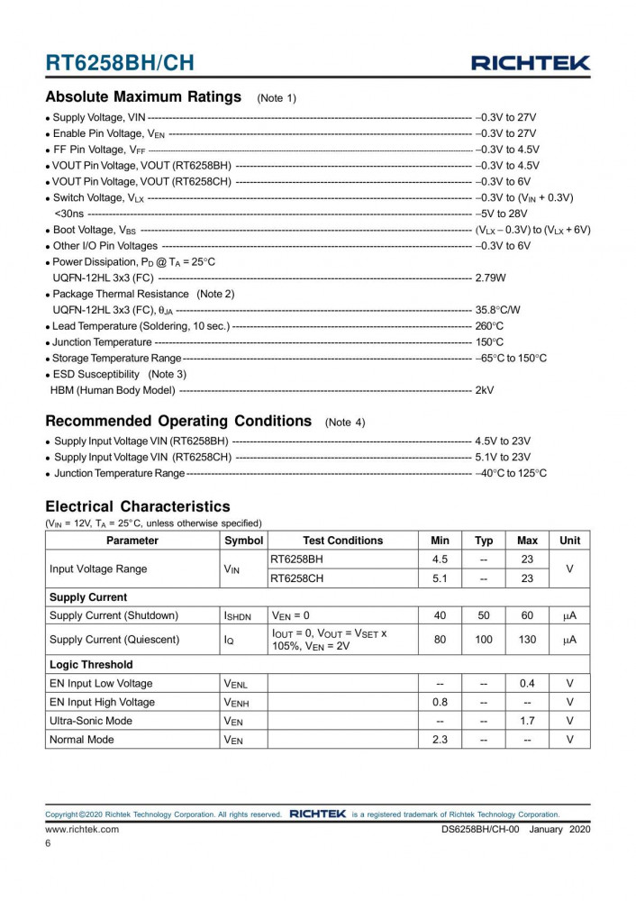 RT6258 datasheet page 6