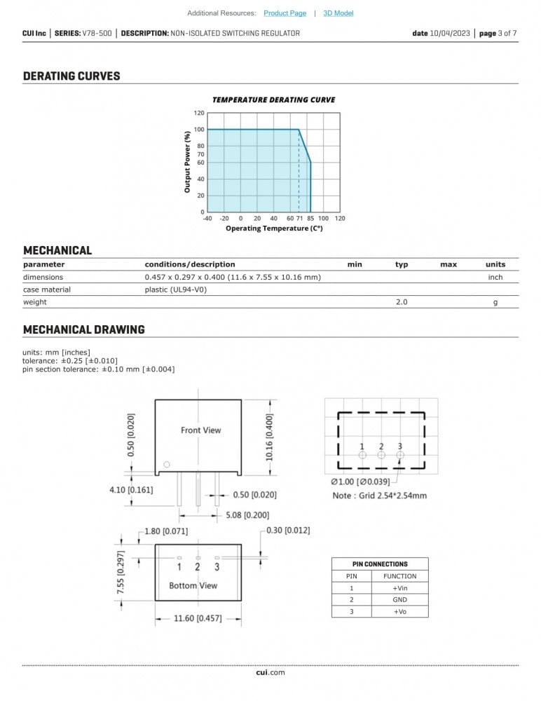 CUI V7803-500 datasheet page 3
