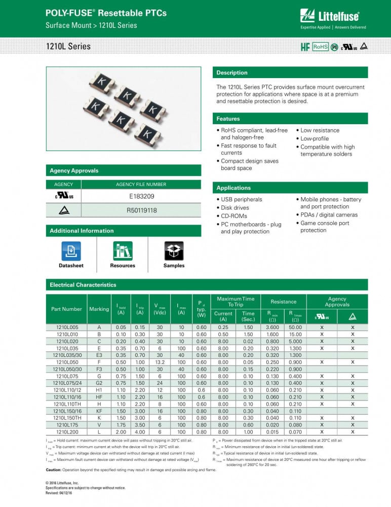 Littelfuse 1210L Series datasheet page 1