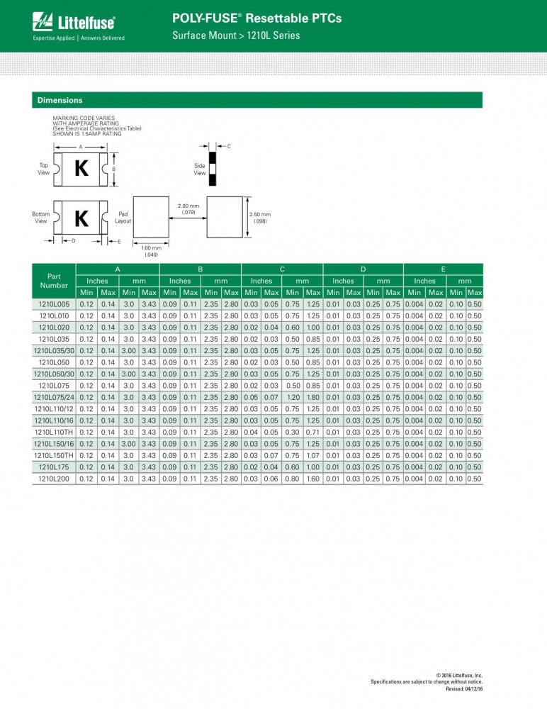 Littelfuse 1210L Series datasheet page 4