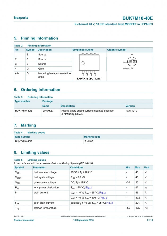 BUK7M10-40EX datasheet page 2