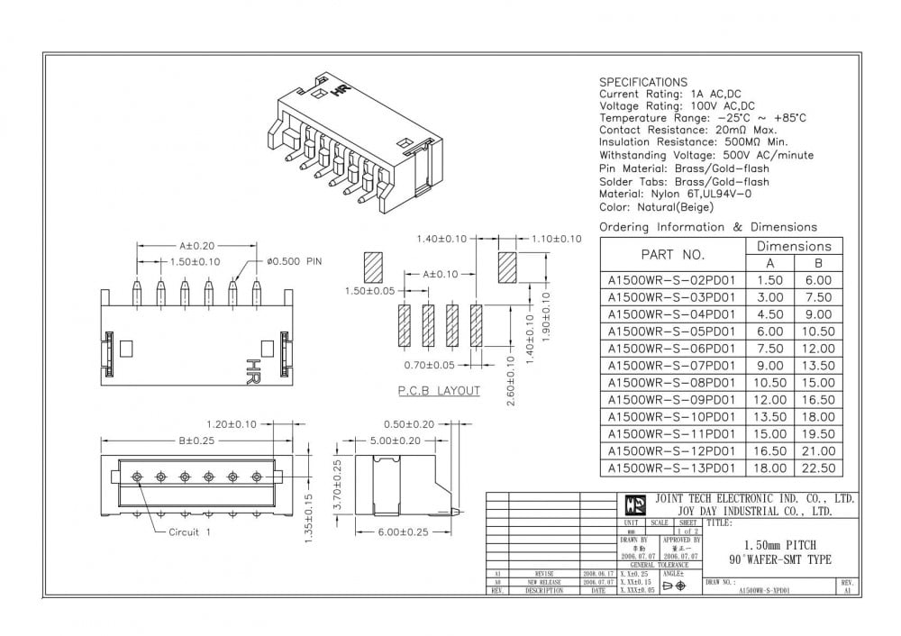 Joint Tech Elec A1500WR-S-03PD01 technical drawing page