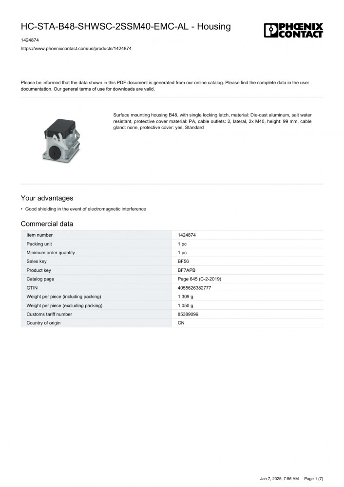 Phoenix Contact 1424874 product document page 1