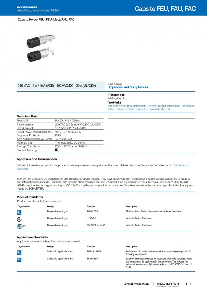 SCHURTER 0031.1666 technical document page 1