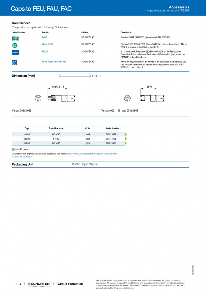 SCHURTER 0031.1666 technical document page 2