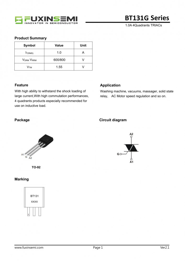 BT131G datasheet page 1