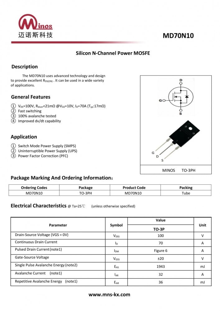 MD70N10 datasheet page 1