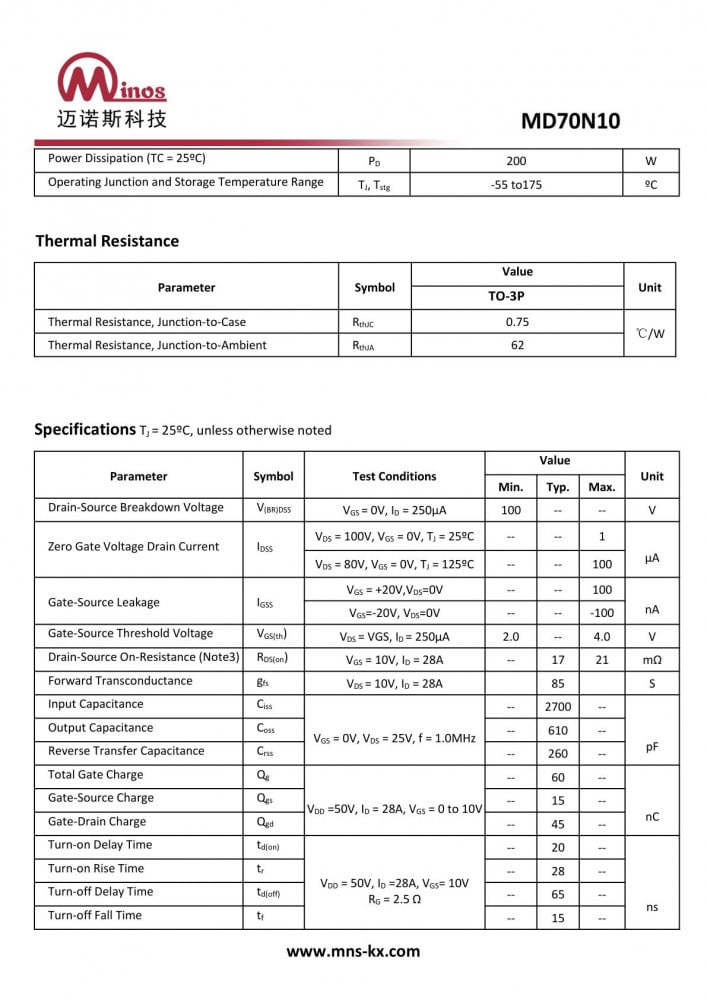 MD70N10 datasheet page 2