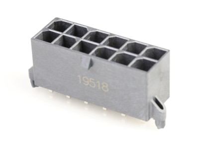 Mega-Fit ColorLock Vertical Header with Crush Pegs, 5.70mm Pitch, Through Hole, Dual Row, 12 Circuits, Matte Tin (Sn) Plating, 3.73mm Tail Length, Glow-Wire Capable, Tray, Natural