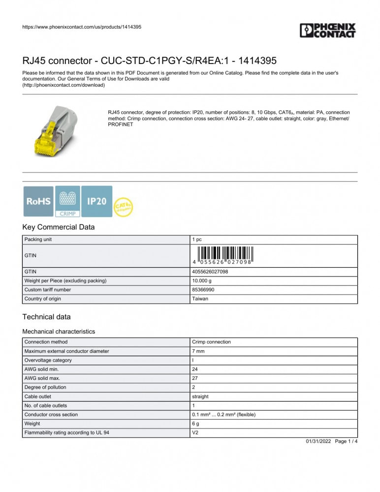 Phoenix Contact 1414395 technical document page 1