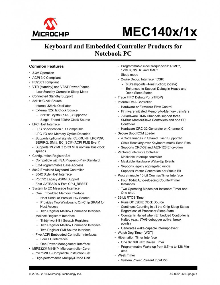 MEC1418-NU technical document page 1