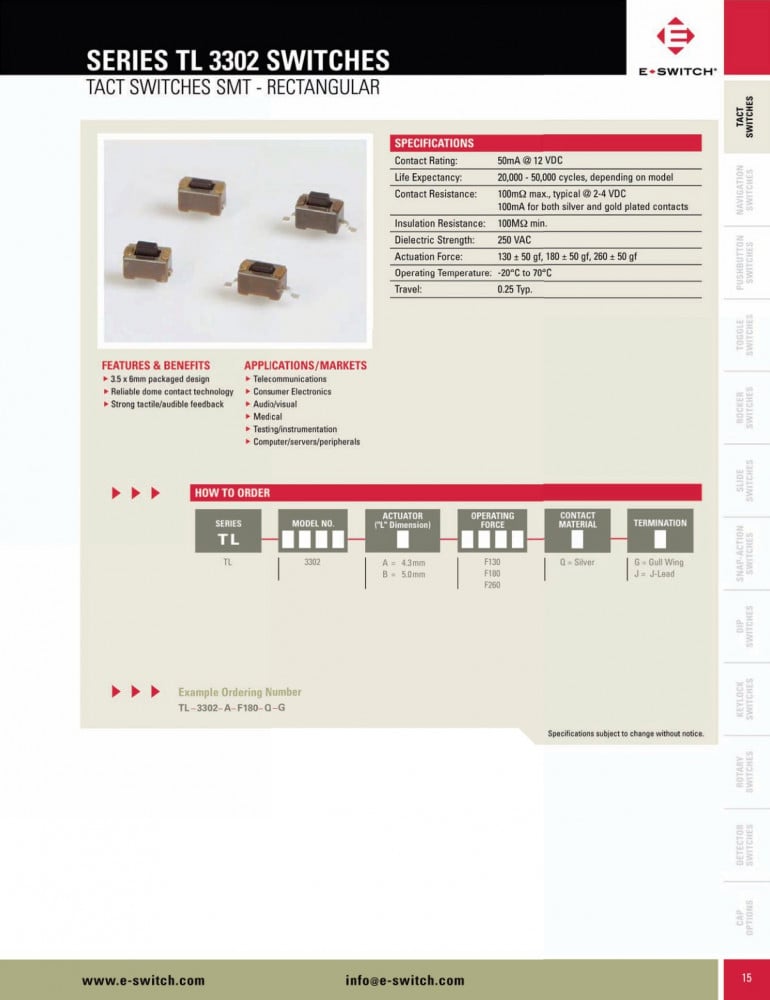 E-Switch TL3302 technical document page 1