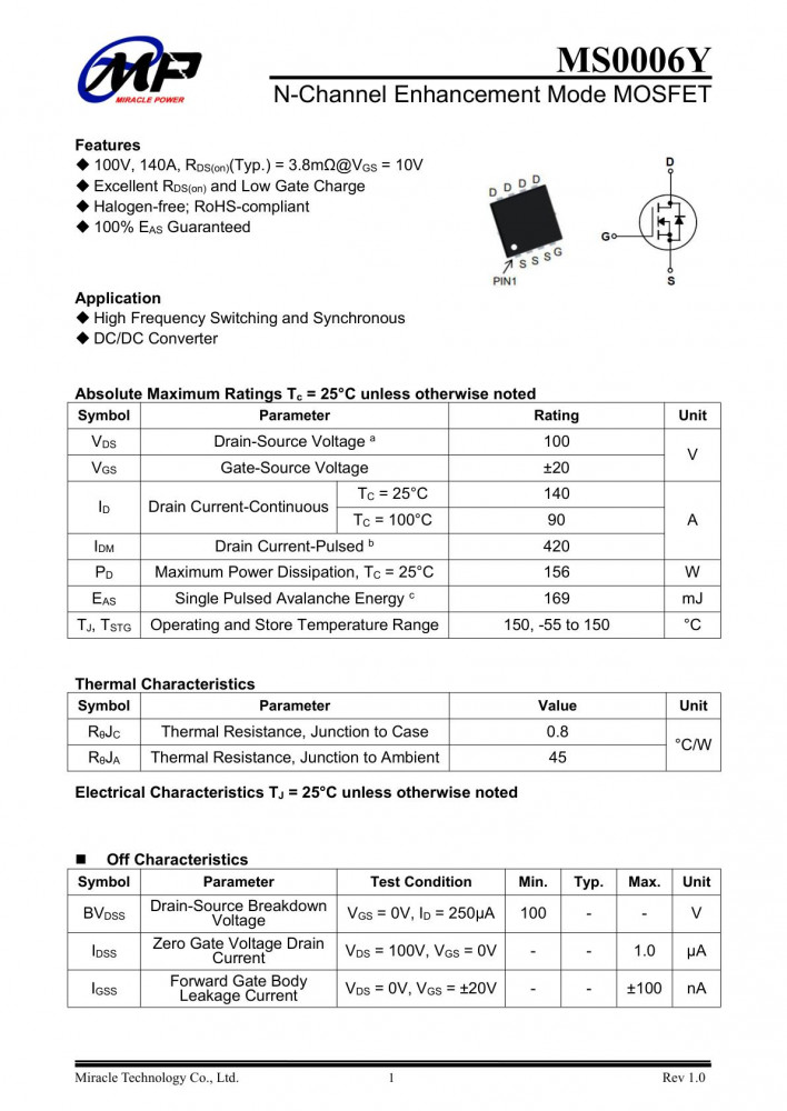 MS0006Y datasheet page 1
