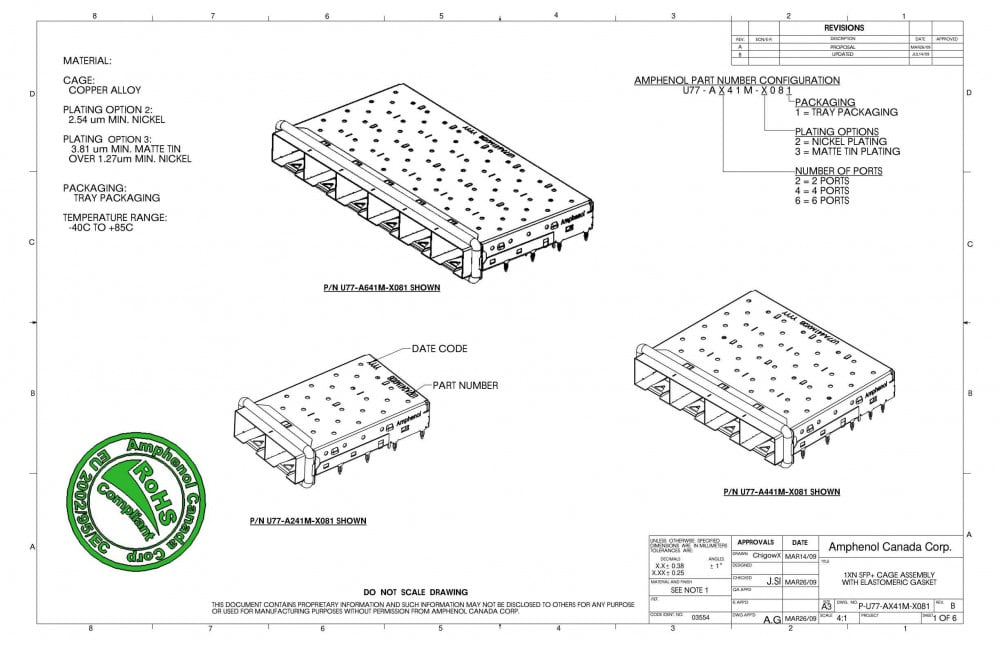Amphenol U77-A441M-2081 technical drawing sheet 1
