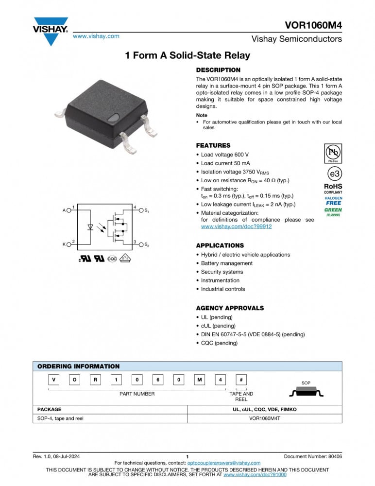 VOR1060M4T datasheet page 1
