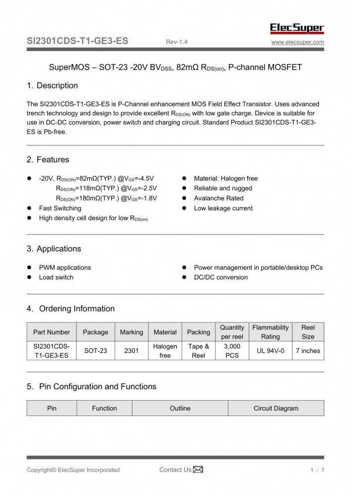SI2301CDS-T1-GE3-ES datasheet page 1