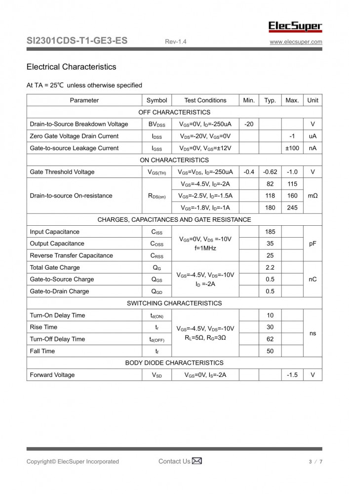 SI2301CDS-T1-GE3-ES datasheet page 3