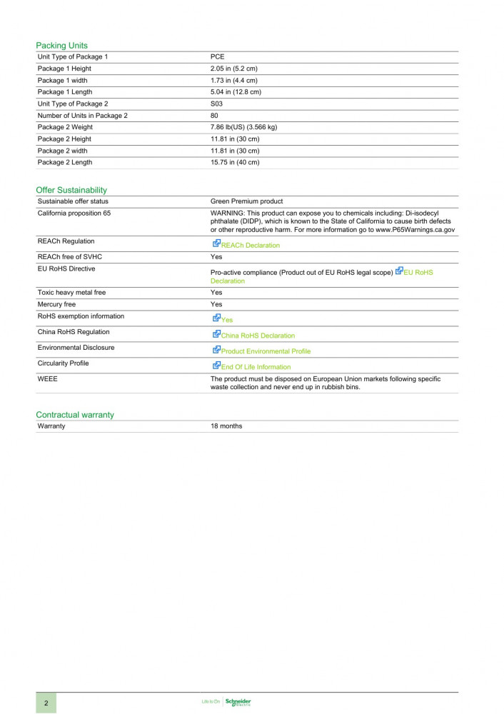 XB5AA861 technical document page 2