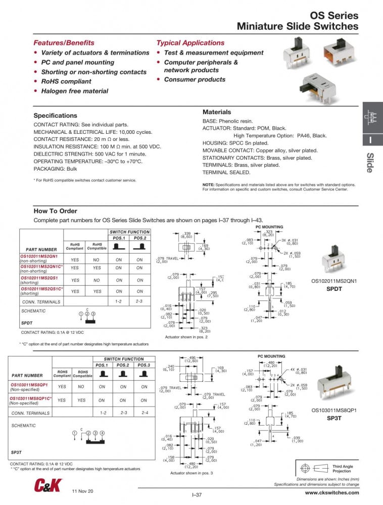 C&K OS Series datasheet page 1