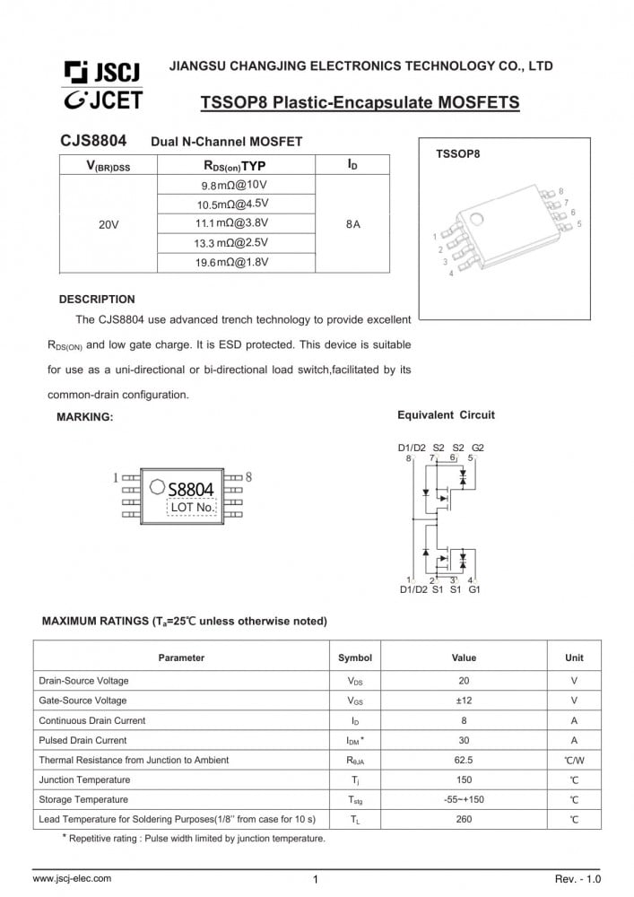 CJS8804 datasheet page 1