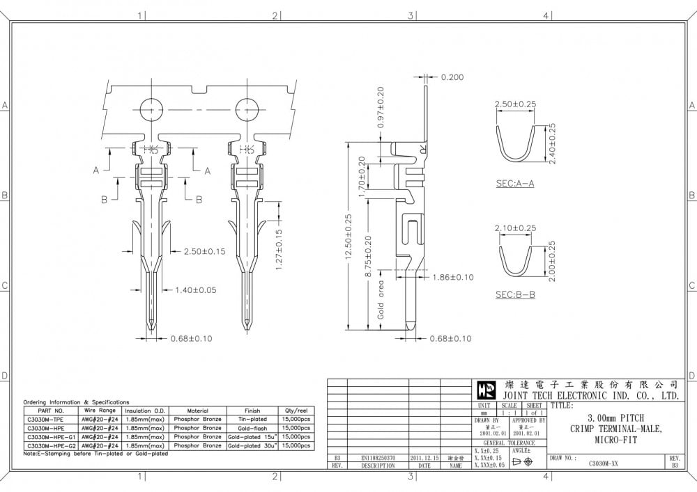 C3030M-TPE technical drawing and ordering information
