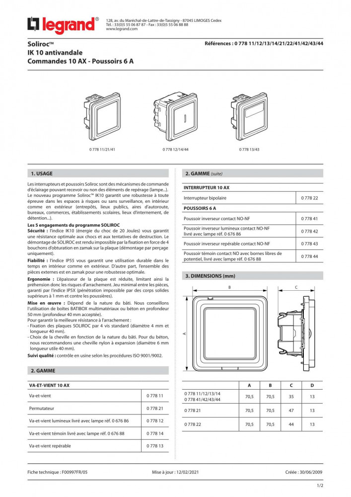 Legrand Soliroc technical document, page 1