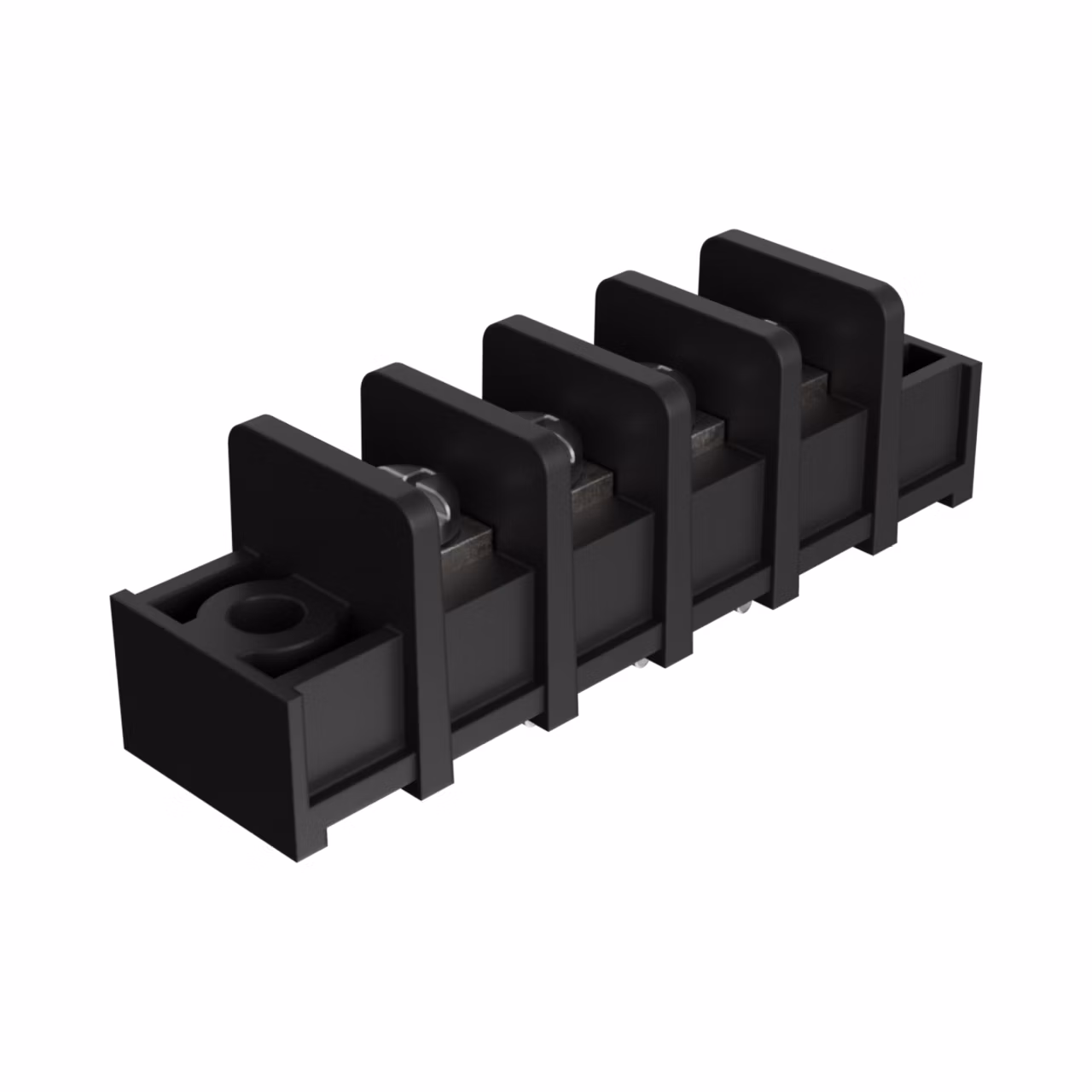 8.26mm Pitch, Single Row, Dual-Barrier Terminal Strip, with Mounting Ends, Black, Steel Screws, 4 Circuits for sale