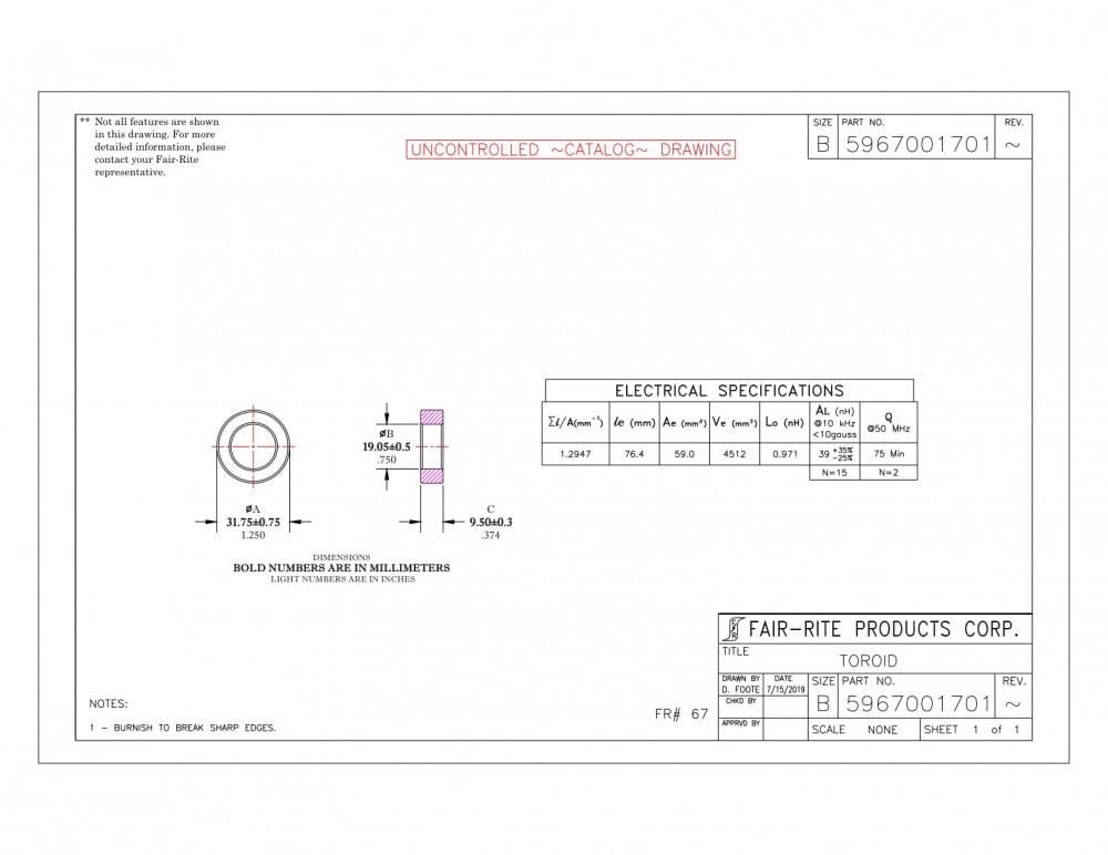 Fair-Rite 5967001701 technical document
