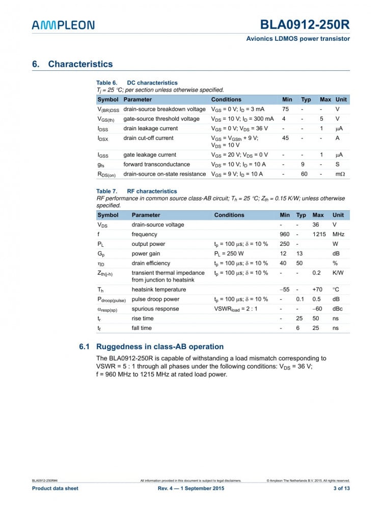 BLA0912-250R datasheet page 3