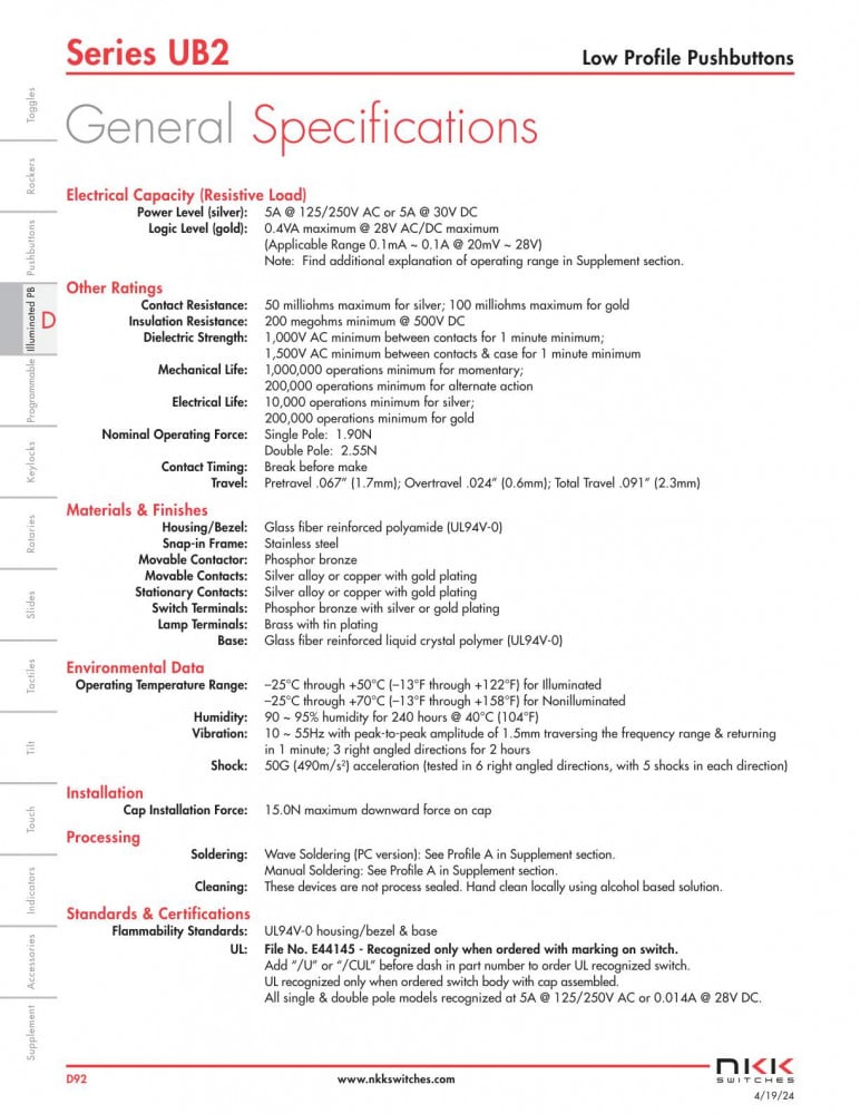NKK UB Series technical document page 1