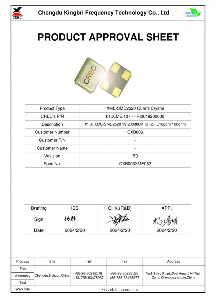 CREC product approval sheet page 1