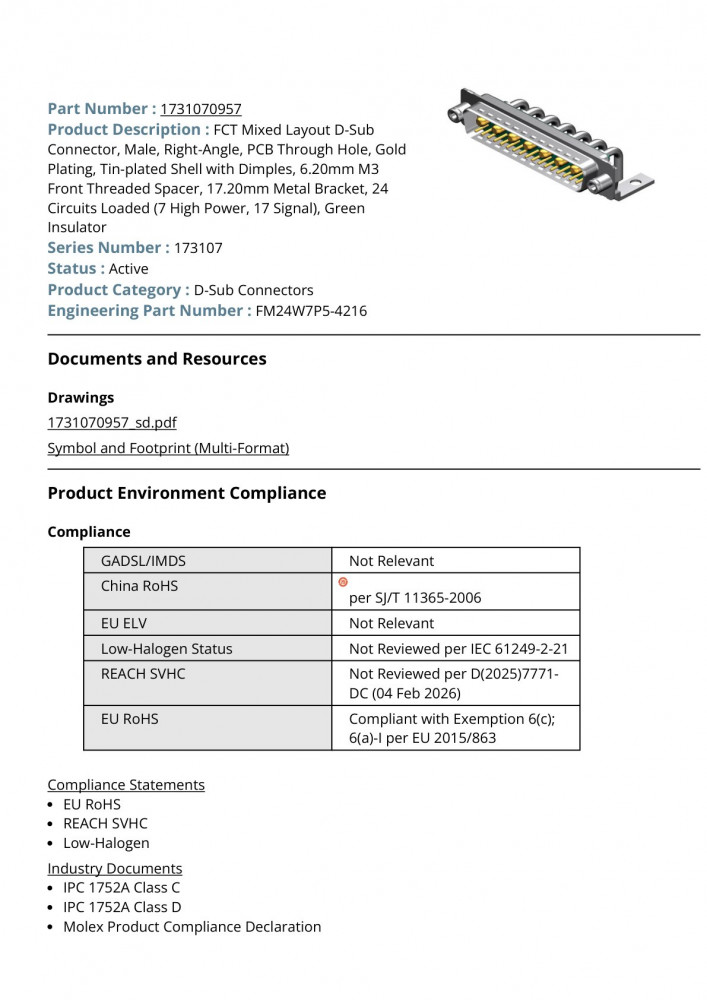 MOLEX 1731070957 drawing page 1