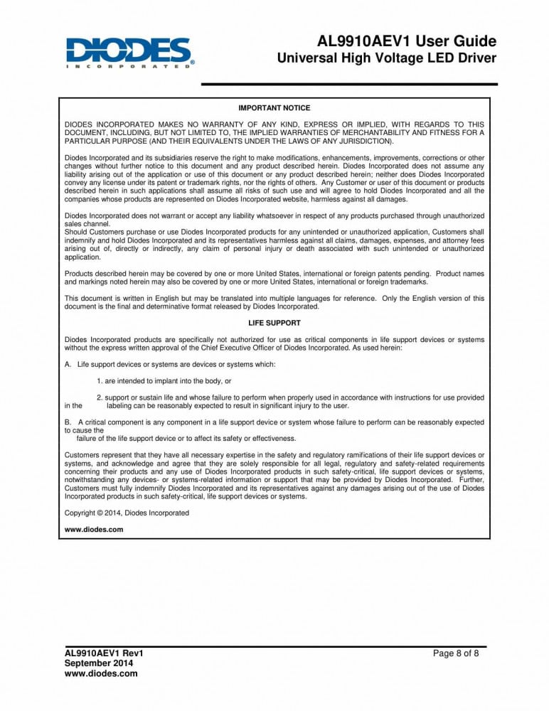 AL9910AEV1 technical document page 8