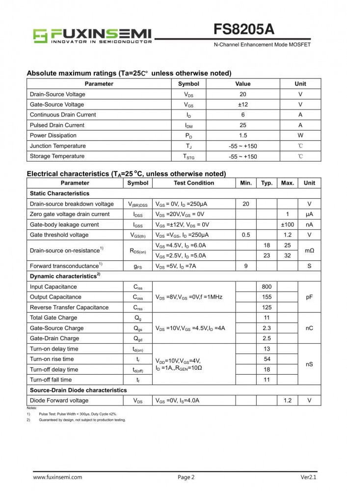 FS8205A datasheet page 2