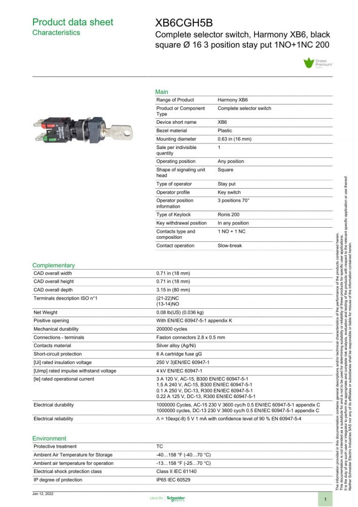 XB6CGH5B technical document page 1