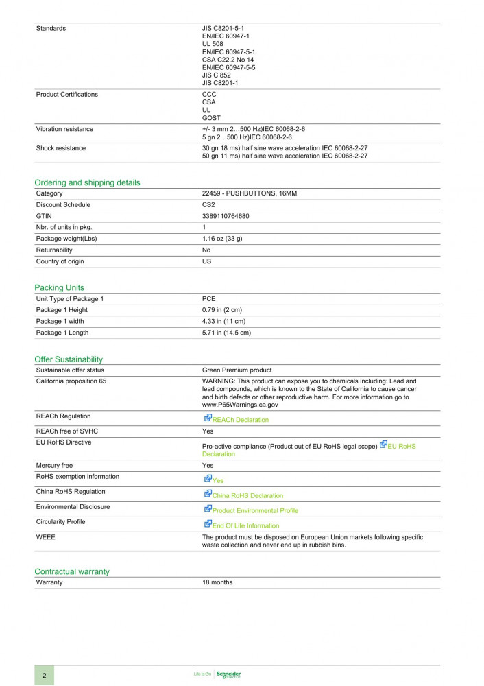 XB6CGH5B technical document page 2
