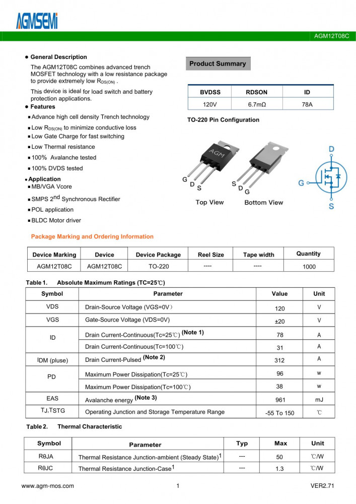 AGM12T08C datasheet page 1