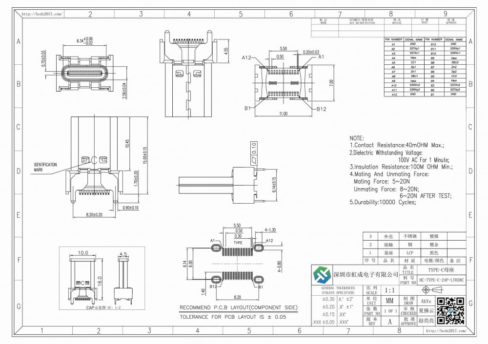 HC-TYPE-C-24P-LT038C technical drawing preview