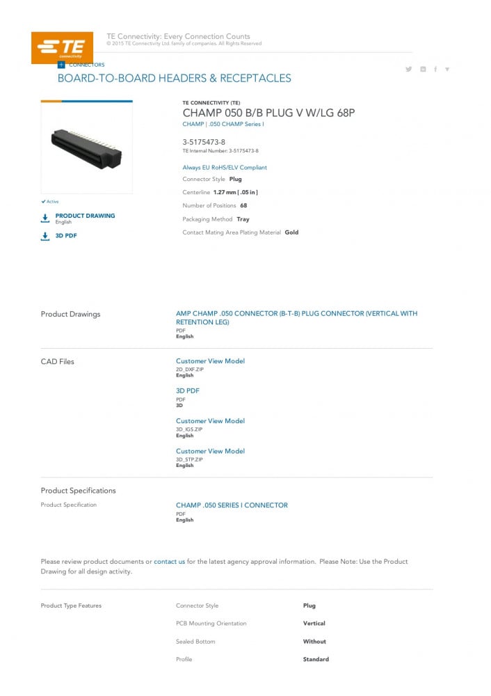 TE Connectivity product document page 1
