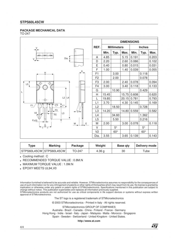 STPS60L45CW technical document page 4