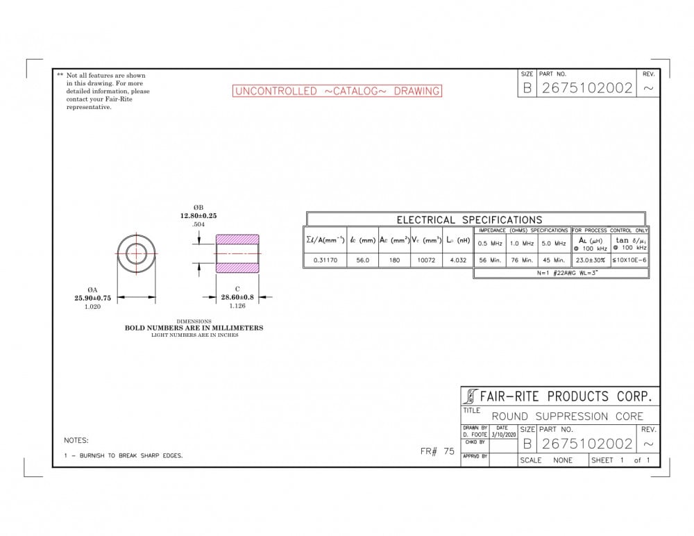 Fair-Rite 2675102002 technical document preview