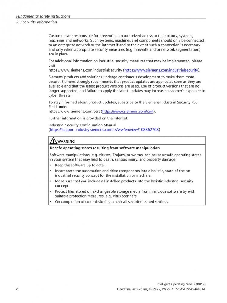 SIEMENS SINAMICS IOP-2 documentation page 10