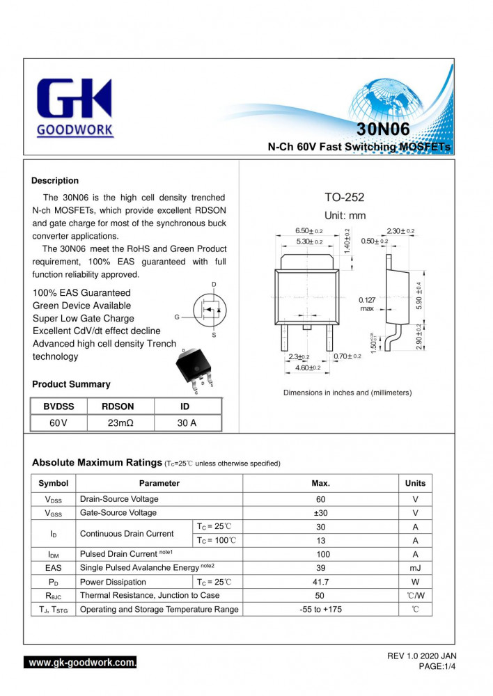 GOODWORK 30N06 datasheet page 1